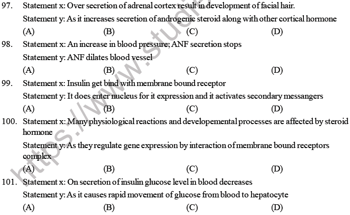 NEET Biology Chemical Coordination and Control MCQs Set A with Answers